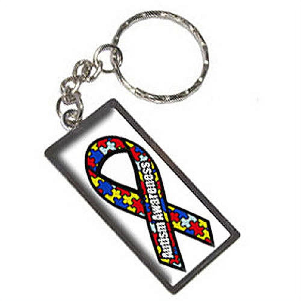 Autism Awareness Ribbon On White Keychain Key Chain Ring - Walmart.com