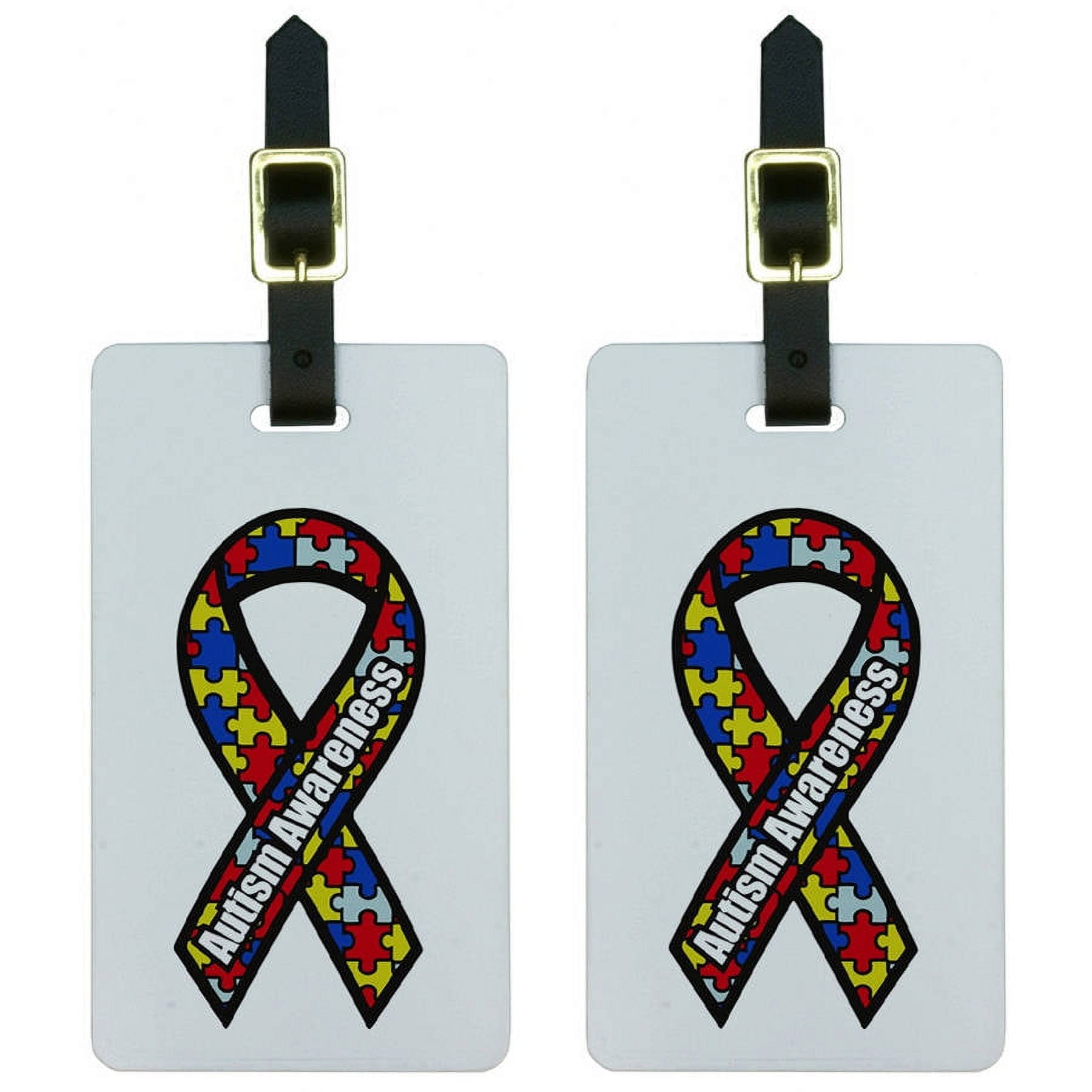 Autism Awareness Ribbon on White Luggage Tags Suitcase Carry-On ID, Set ...