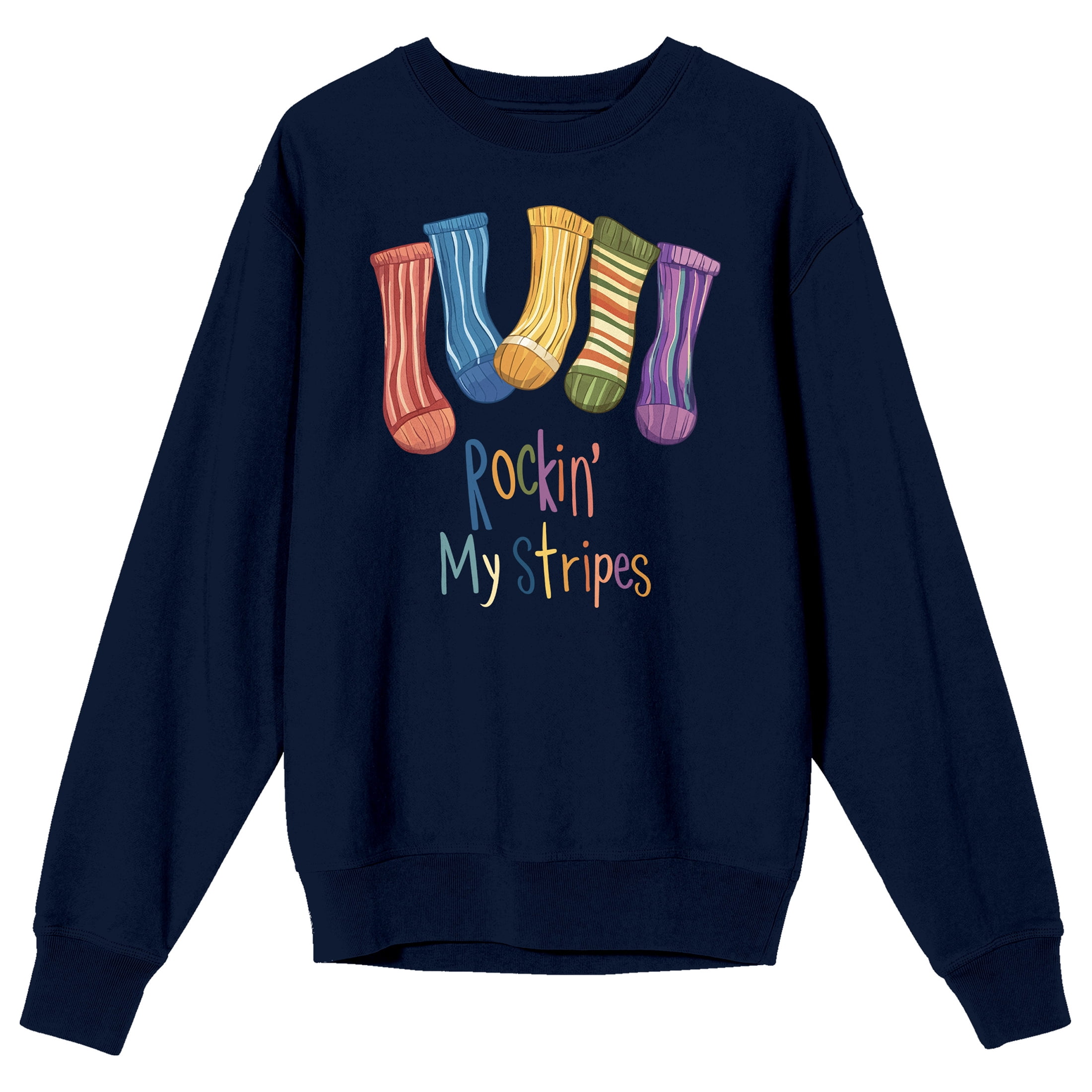 Autism Awareness Rockin' My Stripes Adult Navy Crew Neck Long Sleeve ...