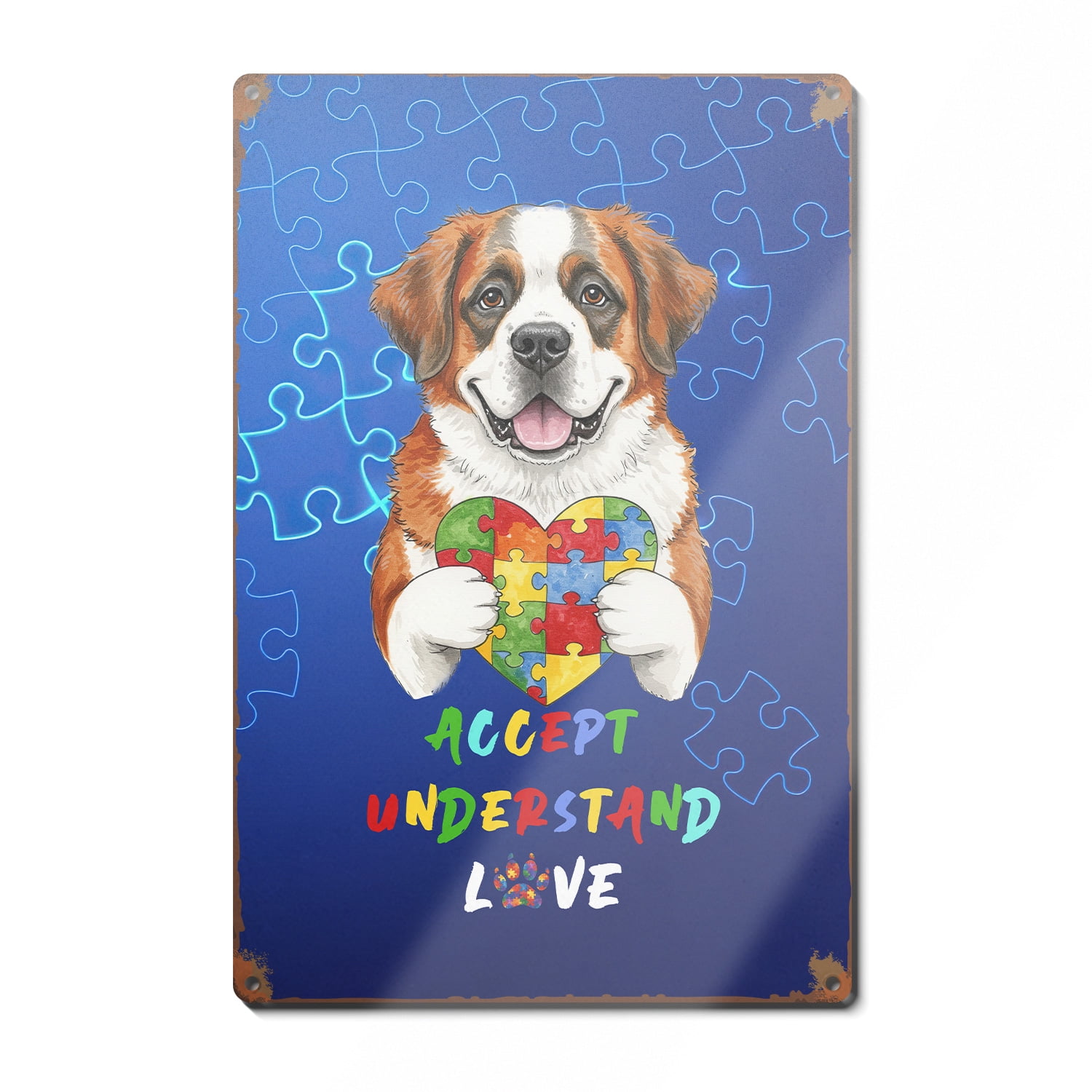 Autism Awareness Saint Bernard Accept Understand Love Vertical Metal ...