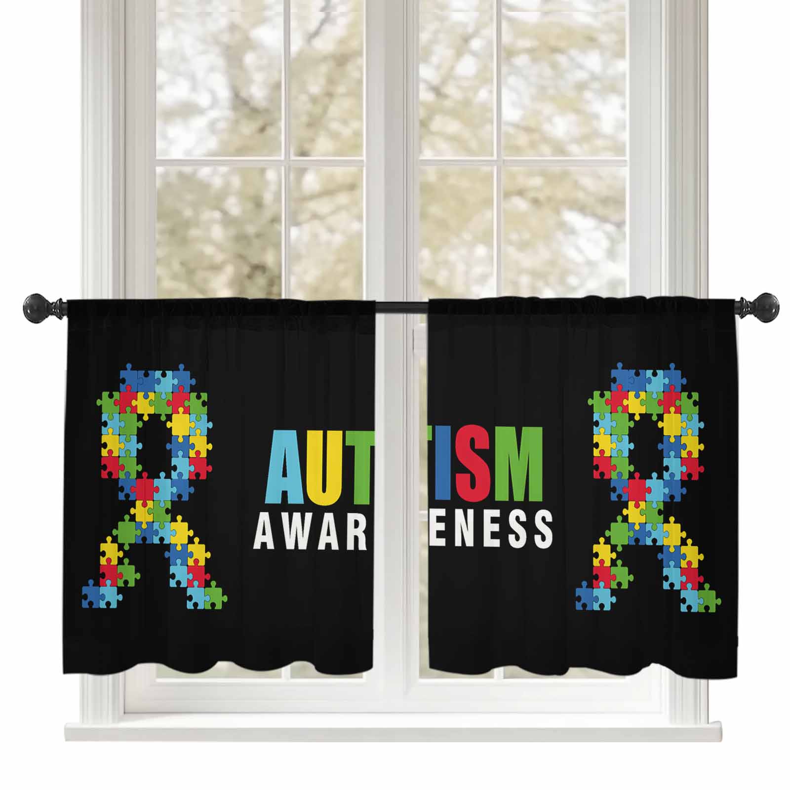 Autism Awareness Sheer Curtains 45 inches Long, Colorful Blocks Modern ...
