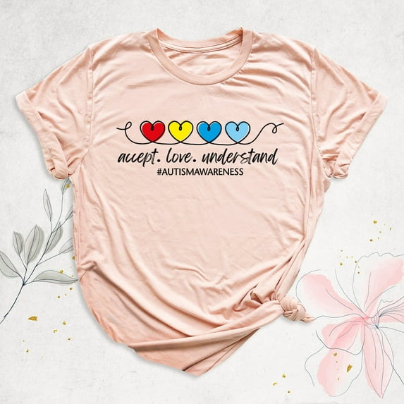 Autism Awareness Shirt, Cute Heart Autism Support Shirts, Accept Love ...