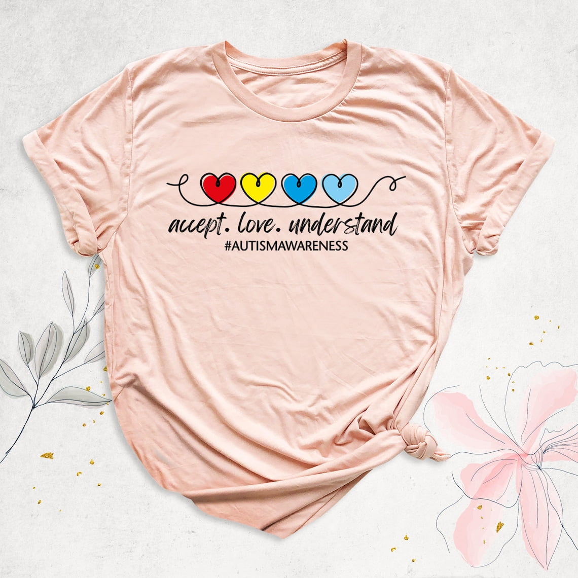 Autism Awareness Shirt, Cute Heart Autism Support Shirts, Accept Love ...