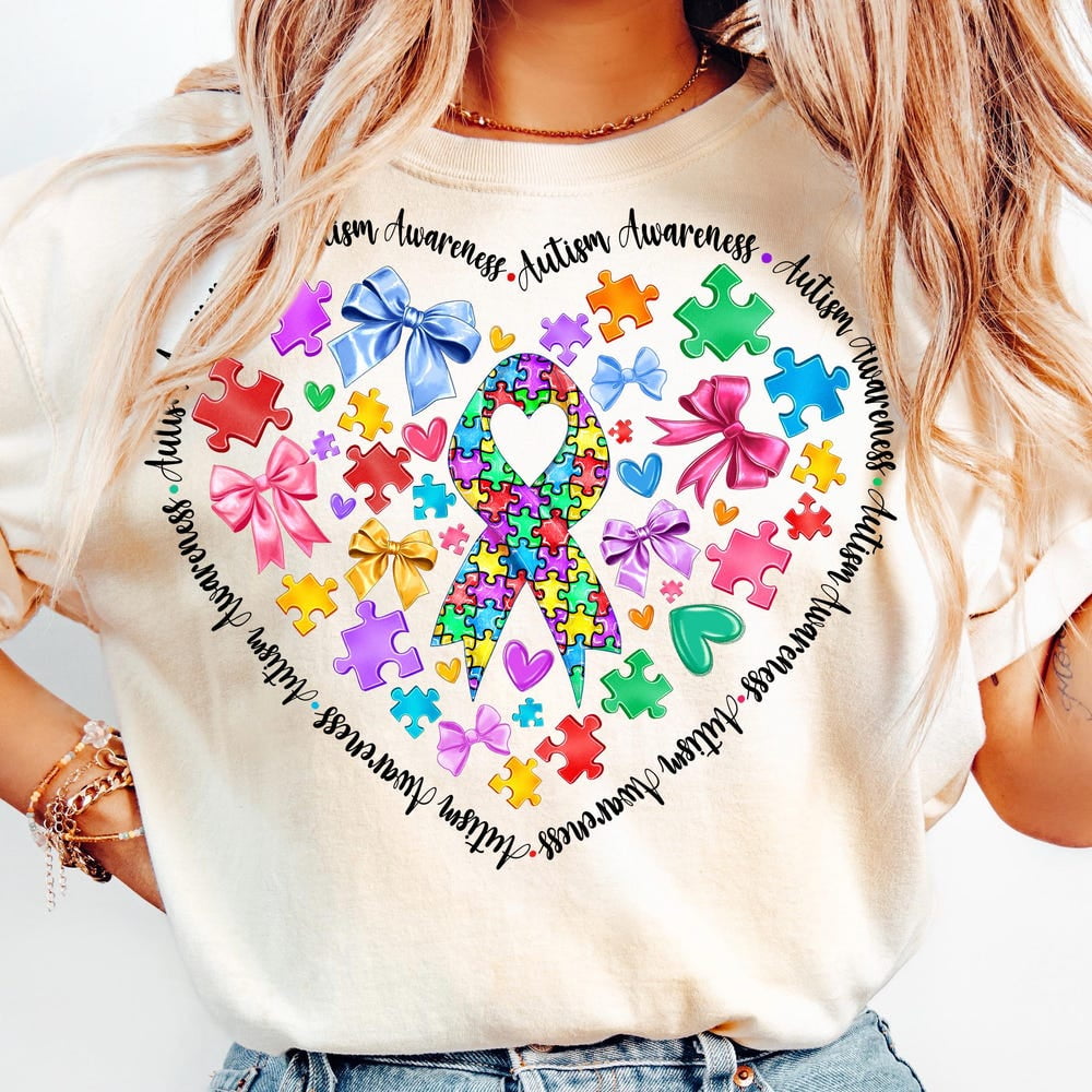 Autism Awareness Shirt, Heart Puzzle Coquette Bow Shirt, Autism Mama ...