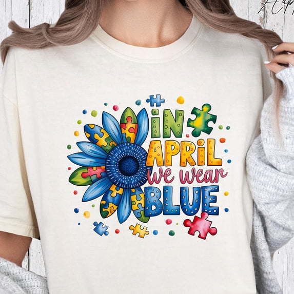 Autism Awareness Shirt In April We Wear Blue Puzzle Flower TShirt ...