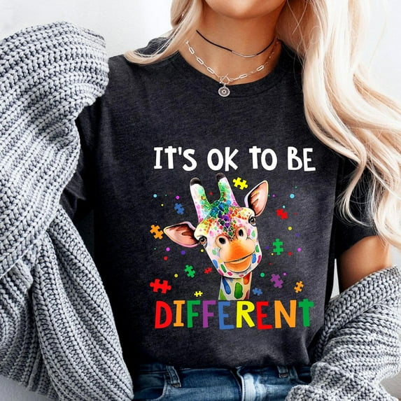 Autism Awareness Shirt - It’s OK to Be Different - Colorful Giraffe Tee ...