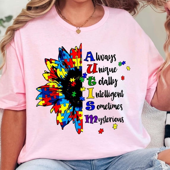 Autism Awareness Shirt Sunflower Puzzle Piece Neurodiversity Tee ...