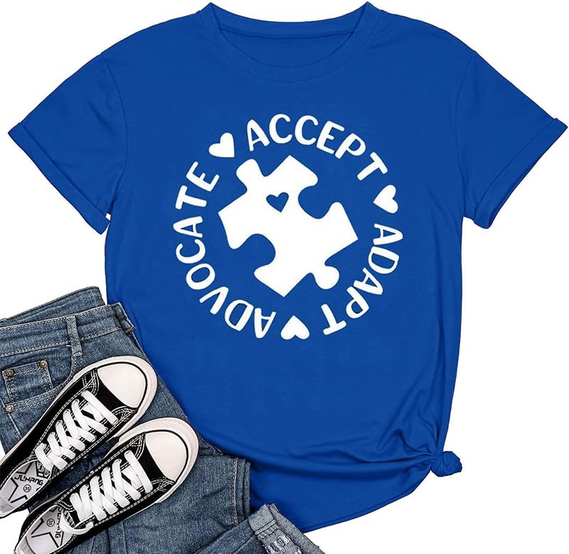 Autism Awareness Shirt Womens Autism Acceptance Month Grahic Short ...