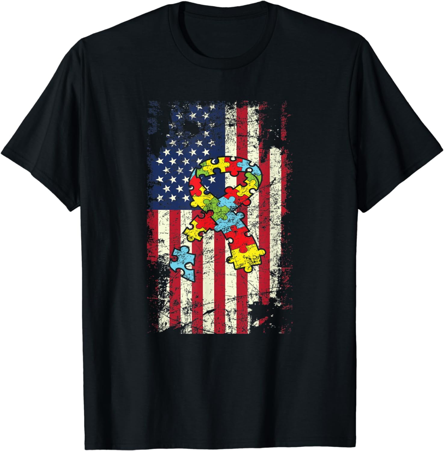 Autism Awareness Shirts American Flag Puzzle Ribbon Autism T-Shirt ...