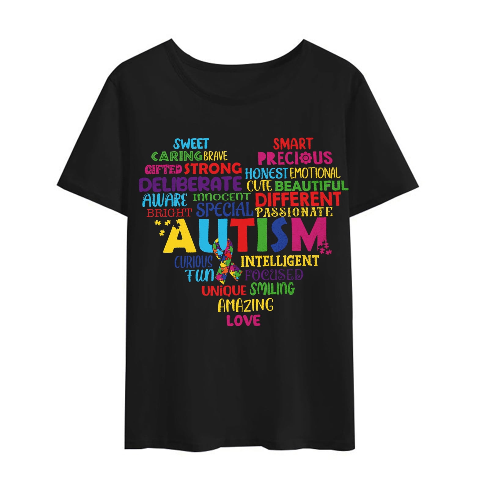 Autism Awareness Shirts Love Heart Letter Women T-Shirt Graphics Casual ...
