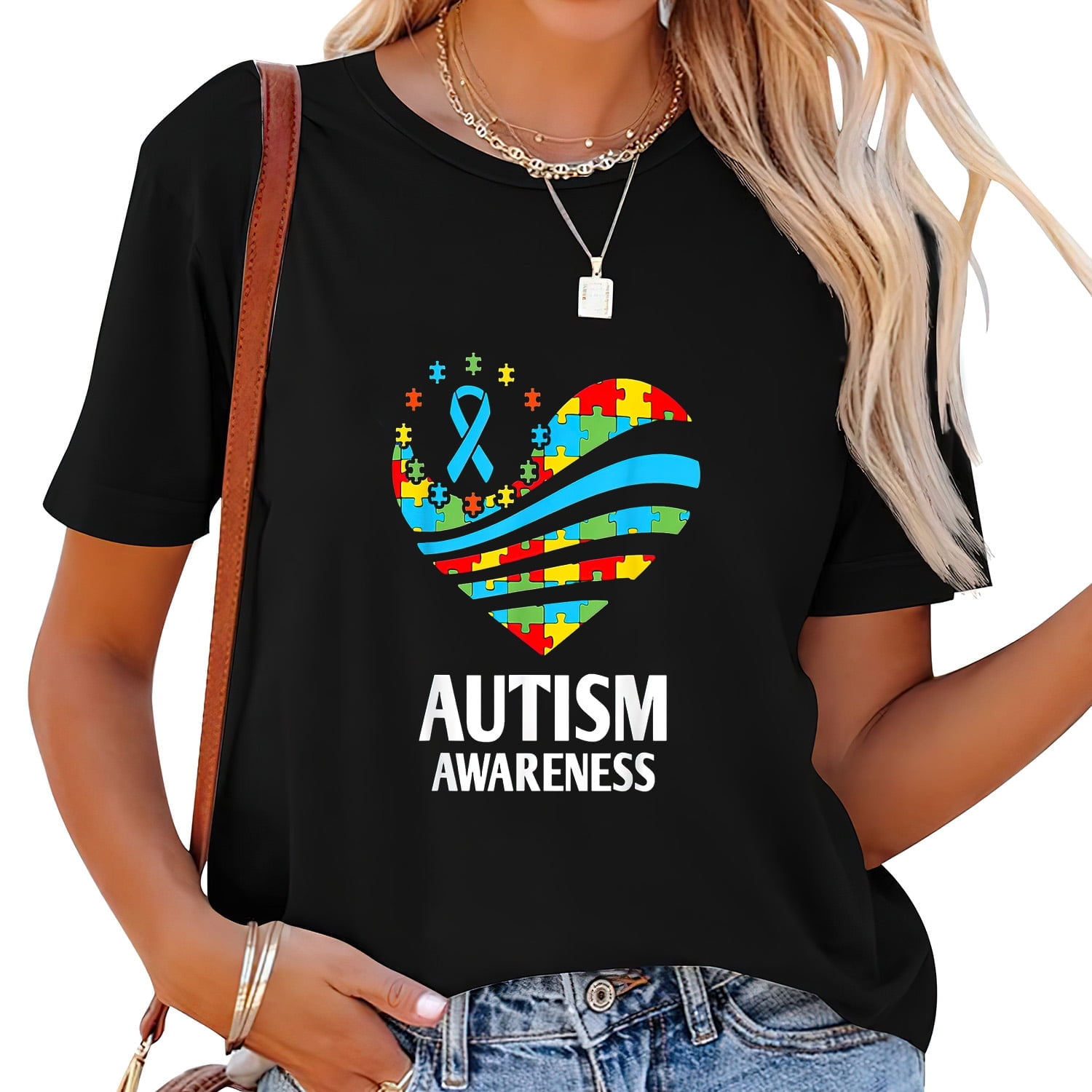 Autism Awareness Shirts Women Heart Support Autistic Kids T-Shirt Black ...