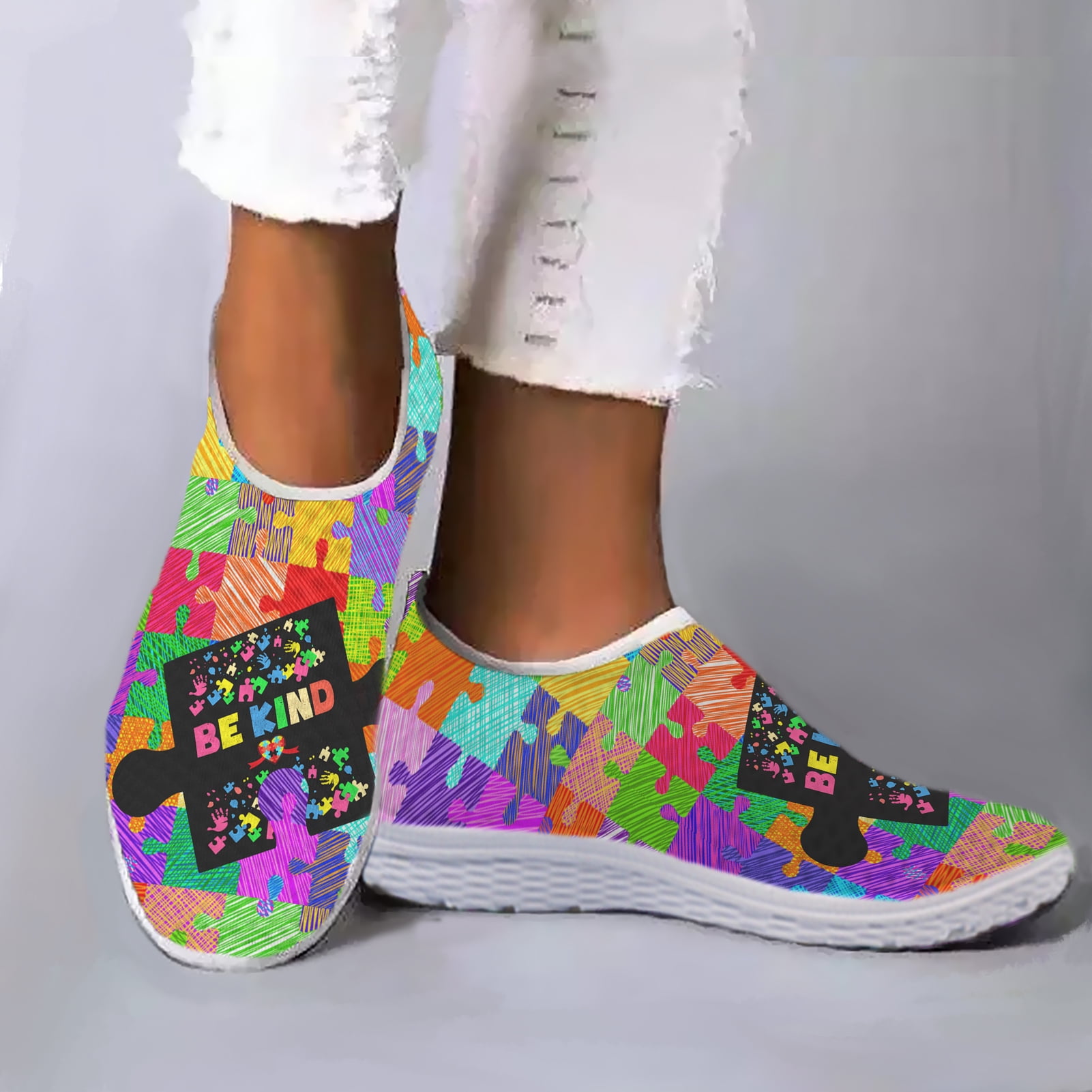 Autism Awareness Shoes Be Kind Printed Soft Women's Shoes Puzzle Design ...