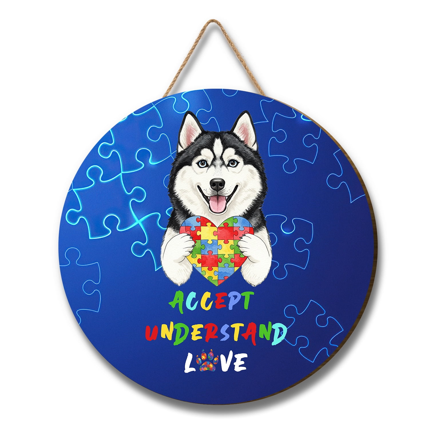 Autism Awareness Siberian Husky Accept Understand Love Round Wood Sign ...