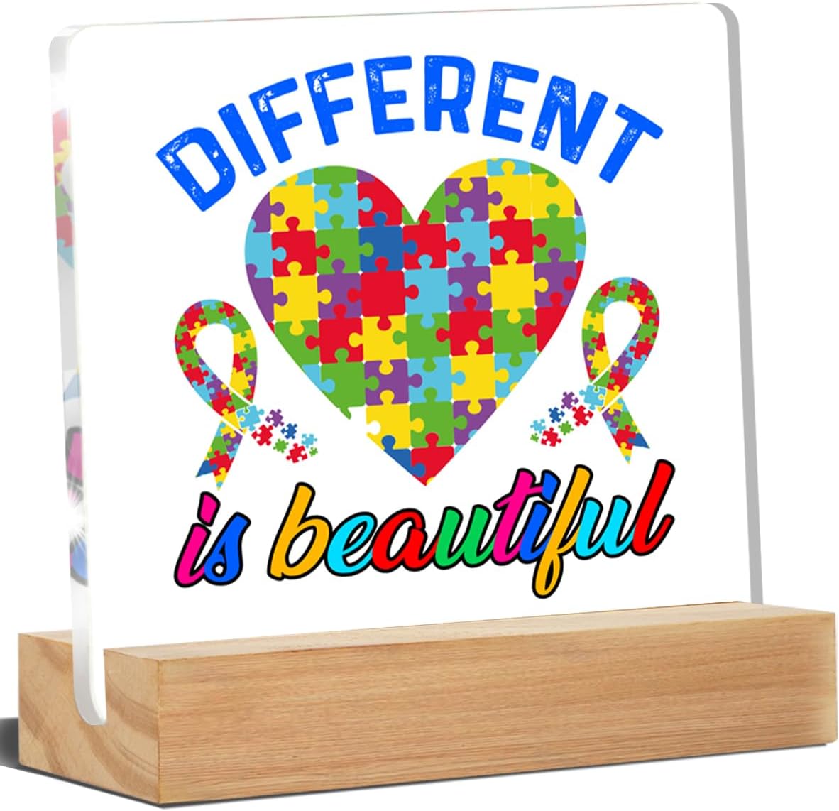 Autism Awareness Sign, Autism Desk Decor Different Is Beautiful Acrylic ...
