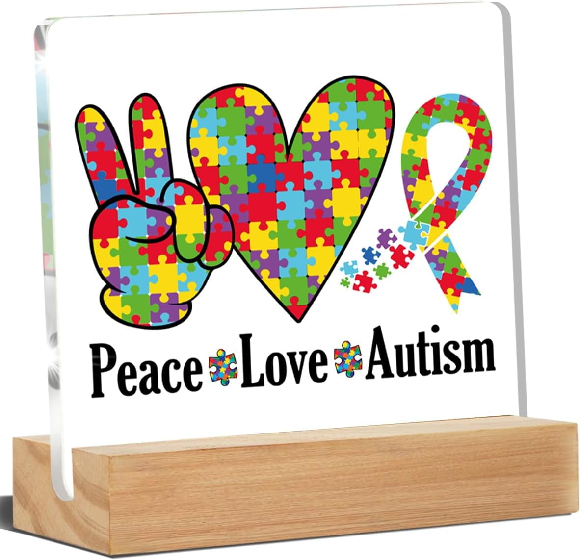 Autism Awareness Sign, Autism Desk Decor Peace Love Autism Acrylic Desk ...