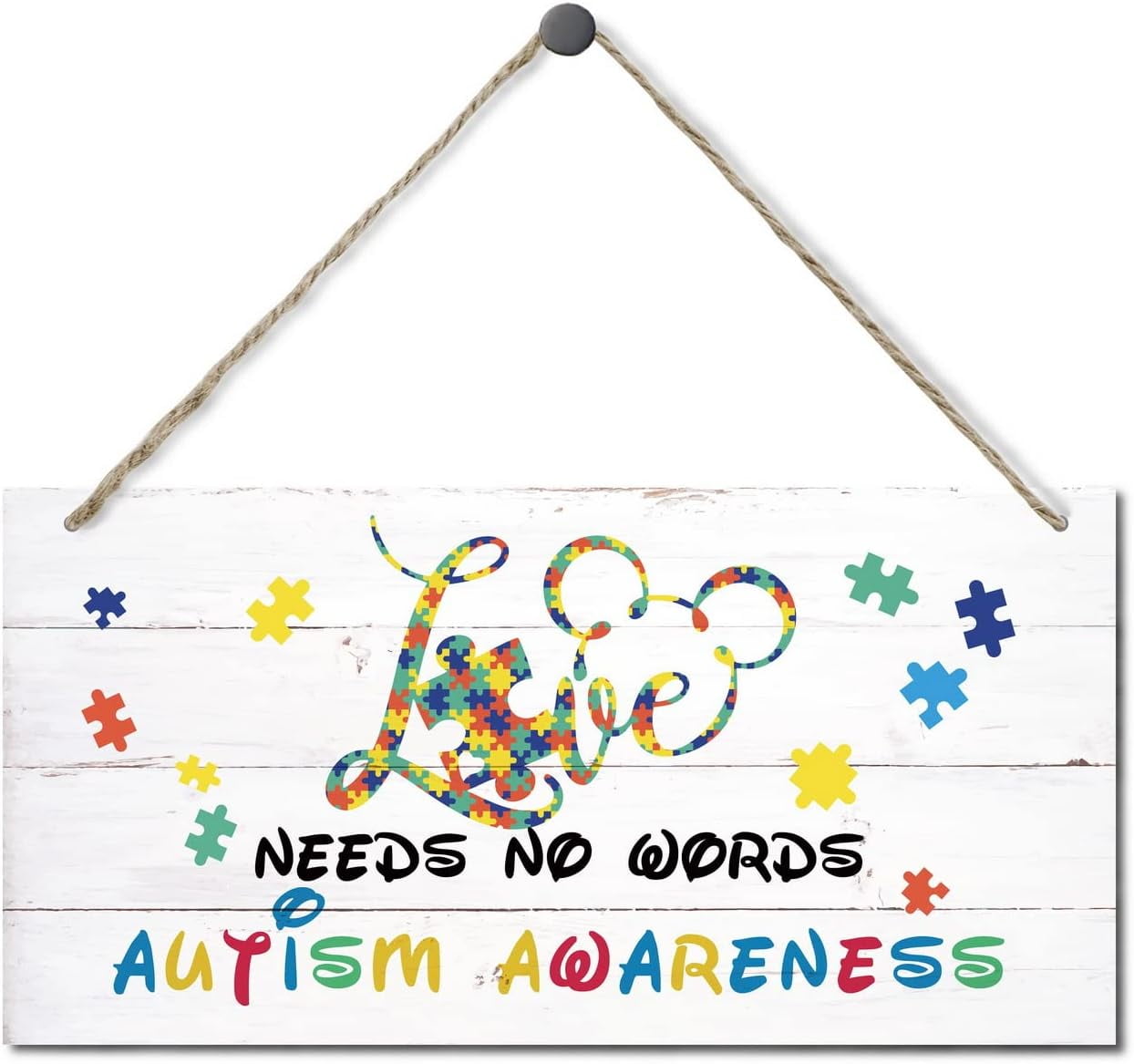 Autism Awareness Sign, Love Needs No Words, Hanging Wood Sign Home ...