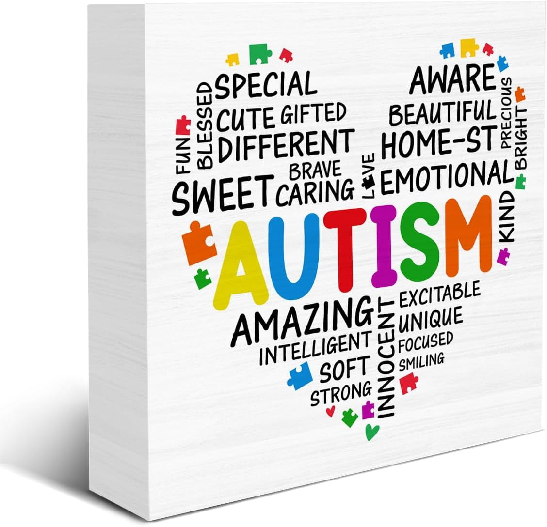 Autism Awareness Sign Rustic Autism Wood Block Sign Decoration for Home ...
