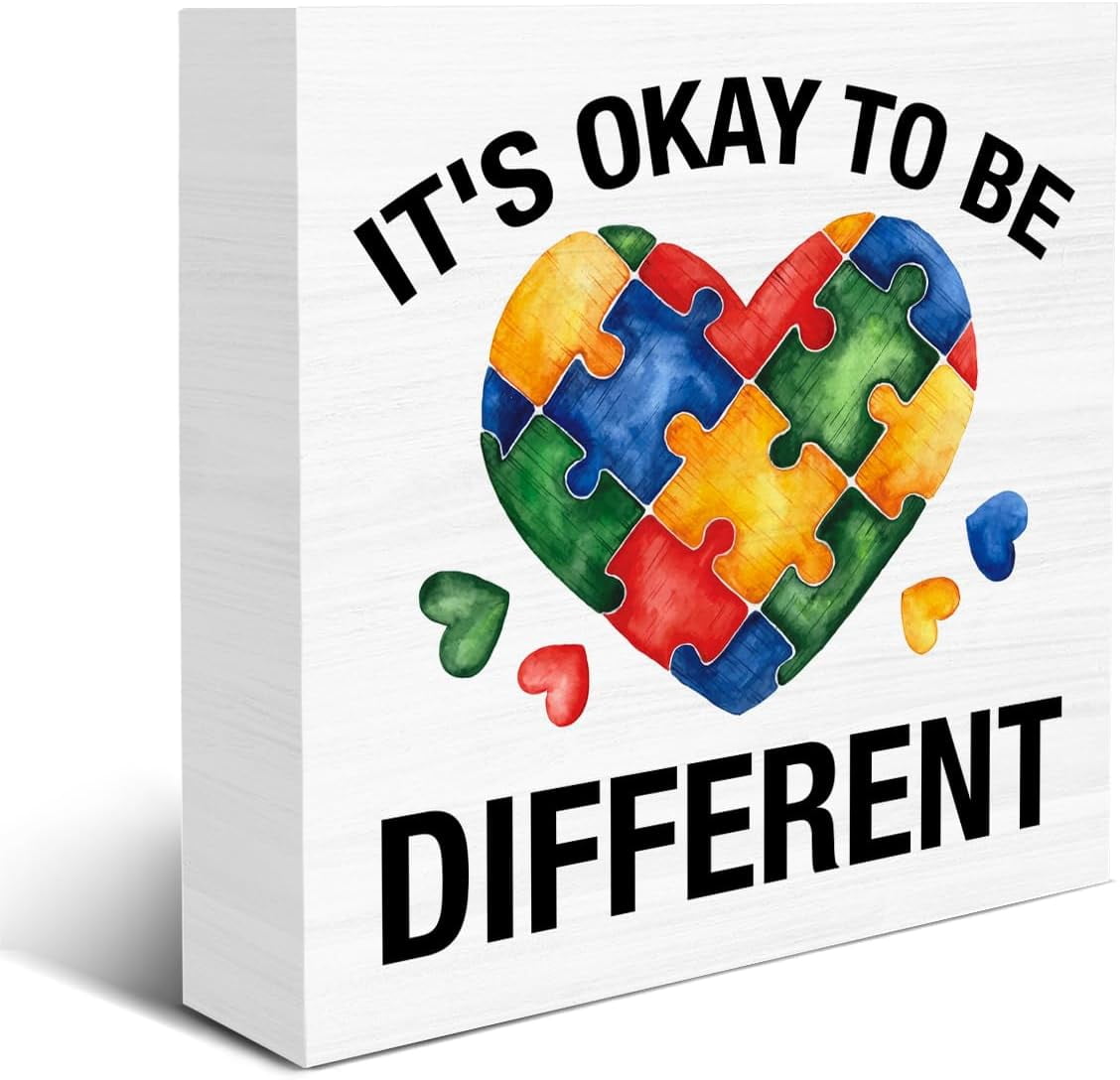 Autism Awareness Sign Rustic It's Okay to Be Different Wood Block Sign ...