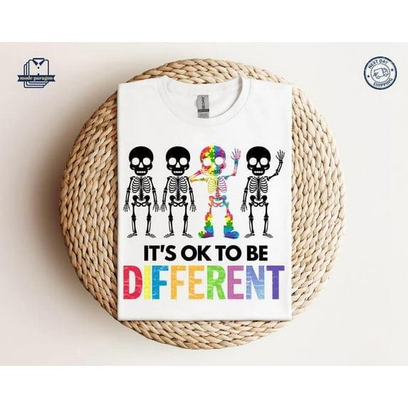 Autism Awareness Skeleton Tshirt, It s OK to Be Different T-shirt ...