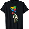 Autism Awareness Skull Hand Rose Autism Puzzle Piece Heart T-Shirt ...
