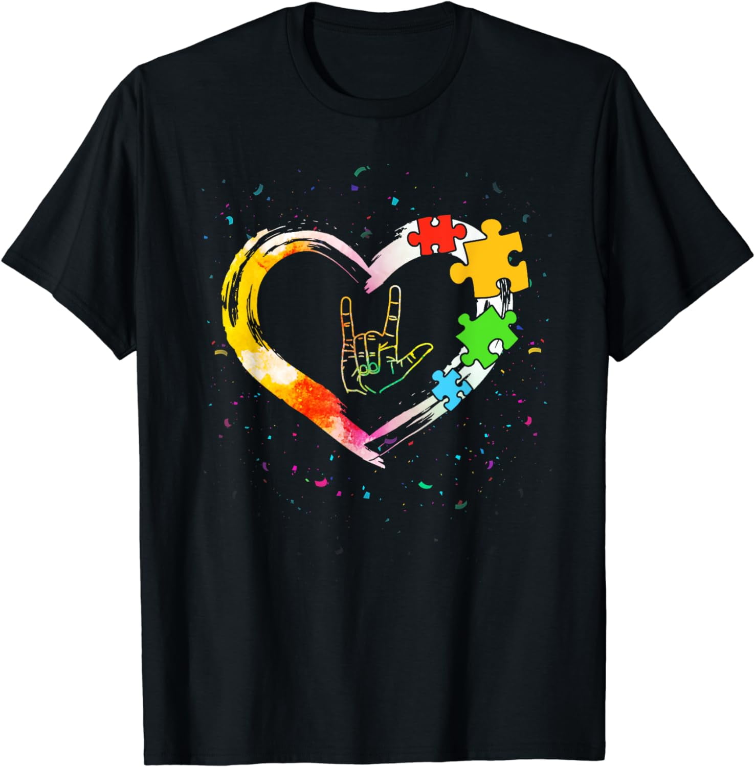 Autism Awareness Special Ed Teacher ASL Sign Language Puzzle T-Shirt ...