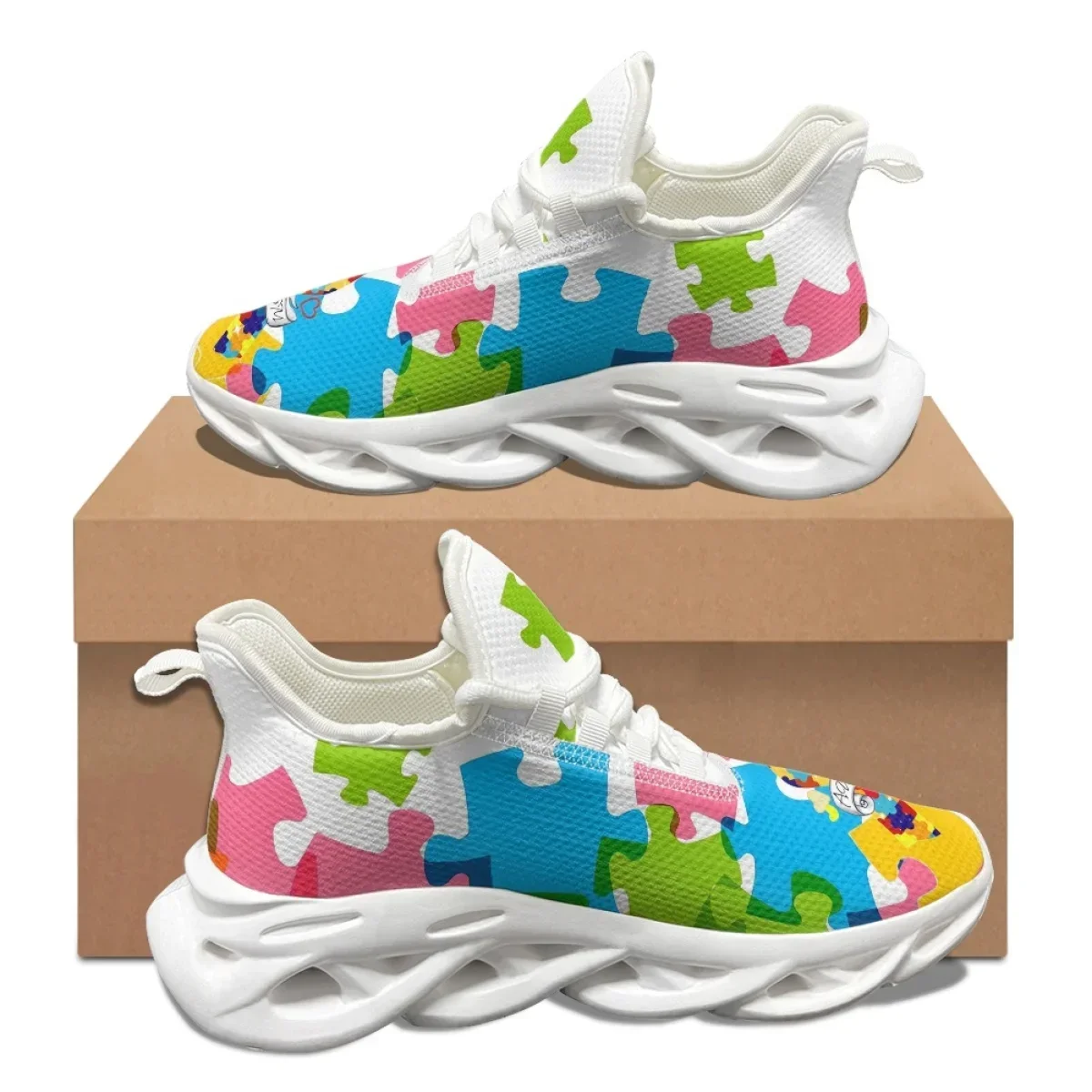 Autism Awareness Sports Running Shoe Color Puzzle Durable Wild Cozy Men ...