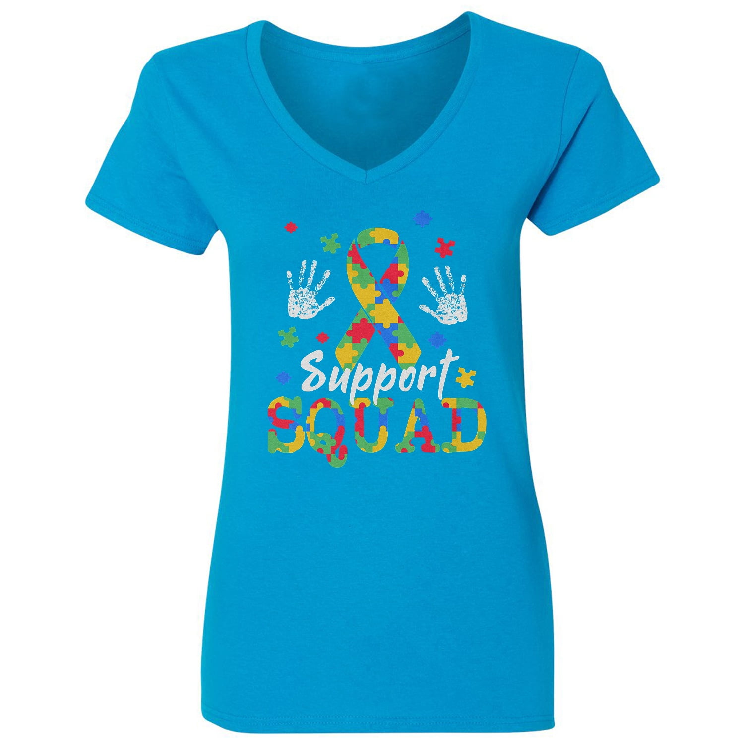 Autism Awareness Support Squad - Autism Puzzle Ribbon Ladies' V-Neck ...