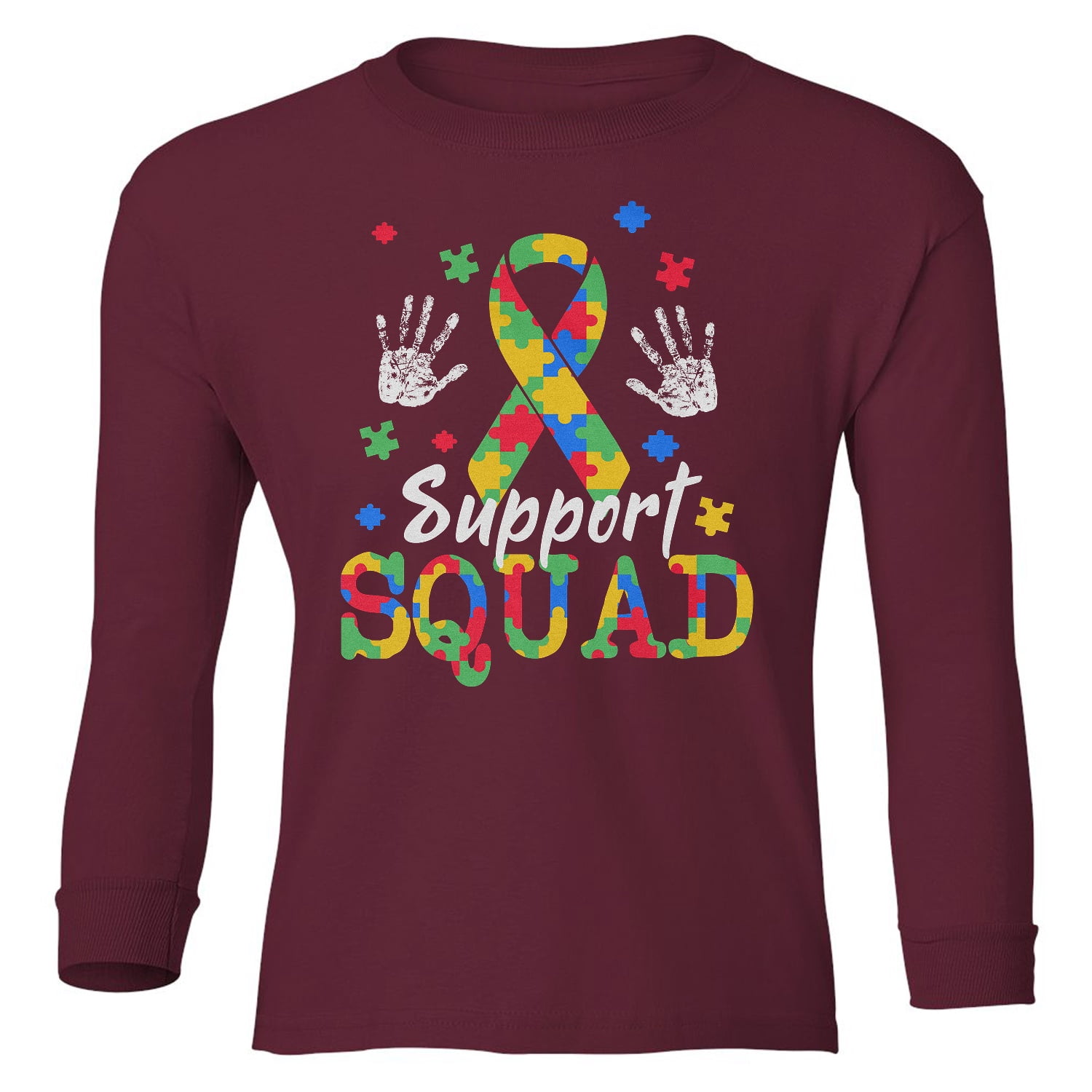 Autism Awareness Support Squad - Autism Puzzle Ribbon Youth Long Sleeve ...