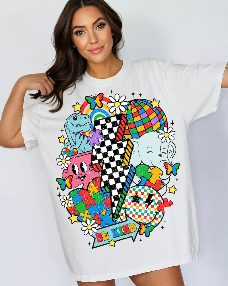 Autism Awareness T-Shirt, Autism Acceptance Shirt, Retro Autism Puzzle ...