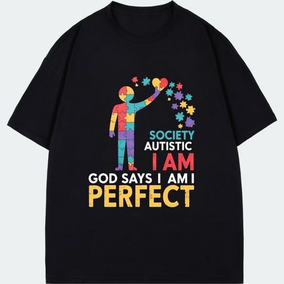 Autism Awareness T Shirt Black Puzzle Person And Heart Design With ...