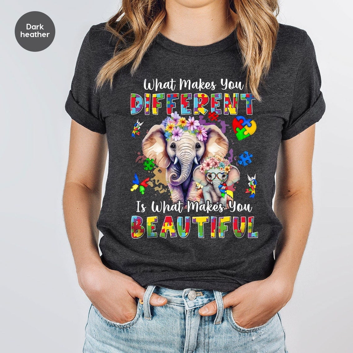 Autism Awareness T-Shirt, Different is Beautiful Shirt, Autism Mom Shirt, Autism Heart T-Shirt ...