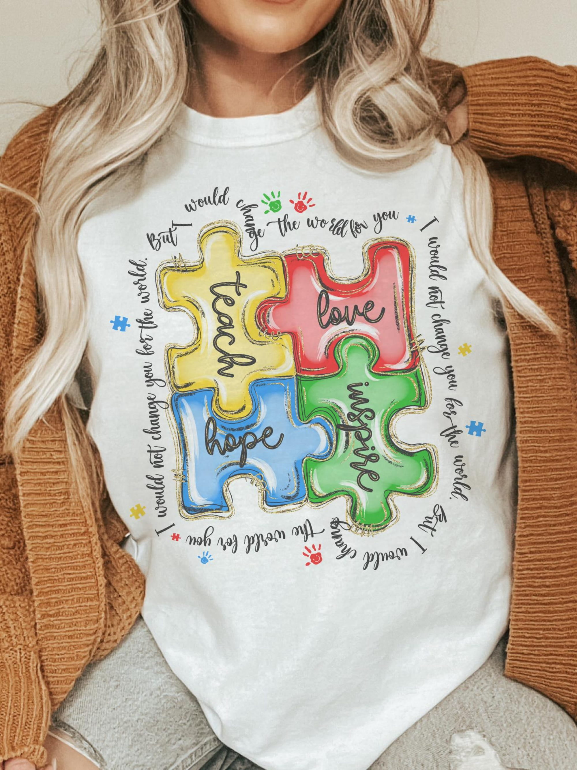 Autism Awareness TShirt Teach Love Inspire Puzzle Piece Design ...