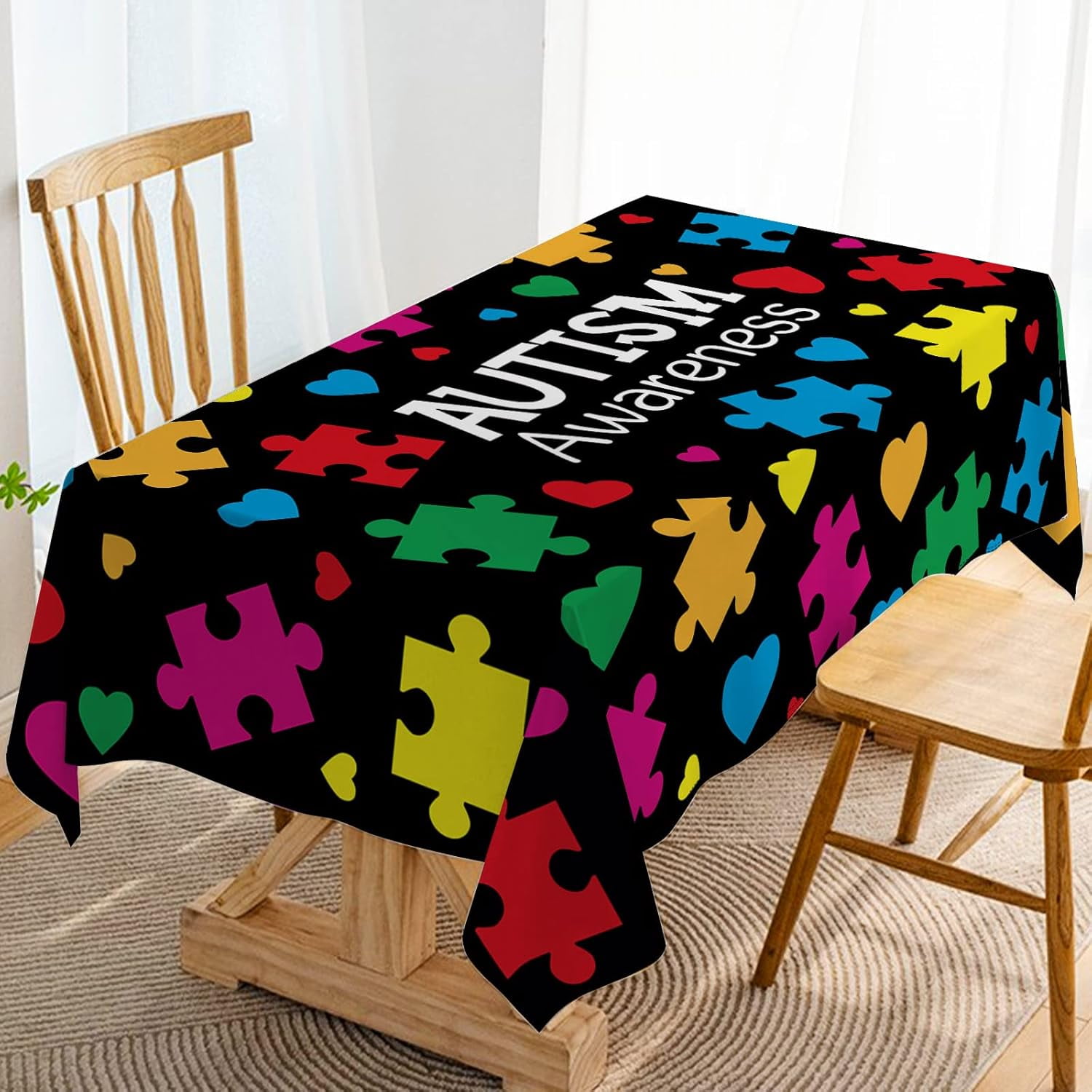 Autism Awareness Tablecloth Puzzle Piece Heart Inspirational Support ...