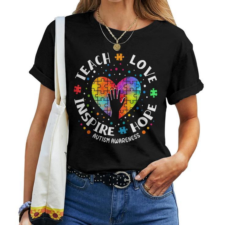 Autism Awareness Teacher Heart Teach Hope Love Inspire Hand T-Shirt ...