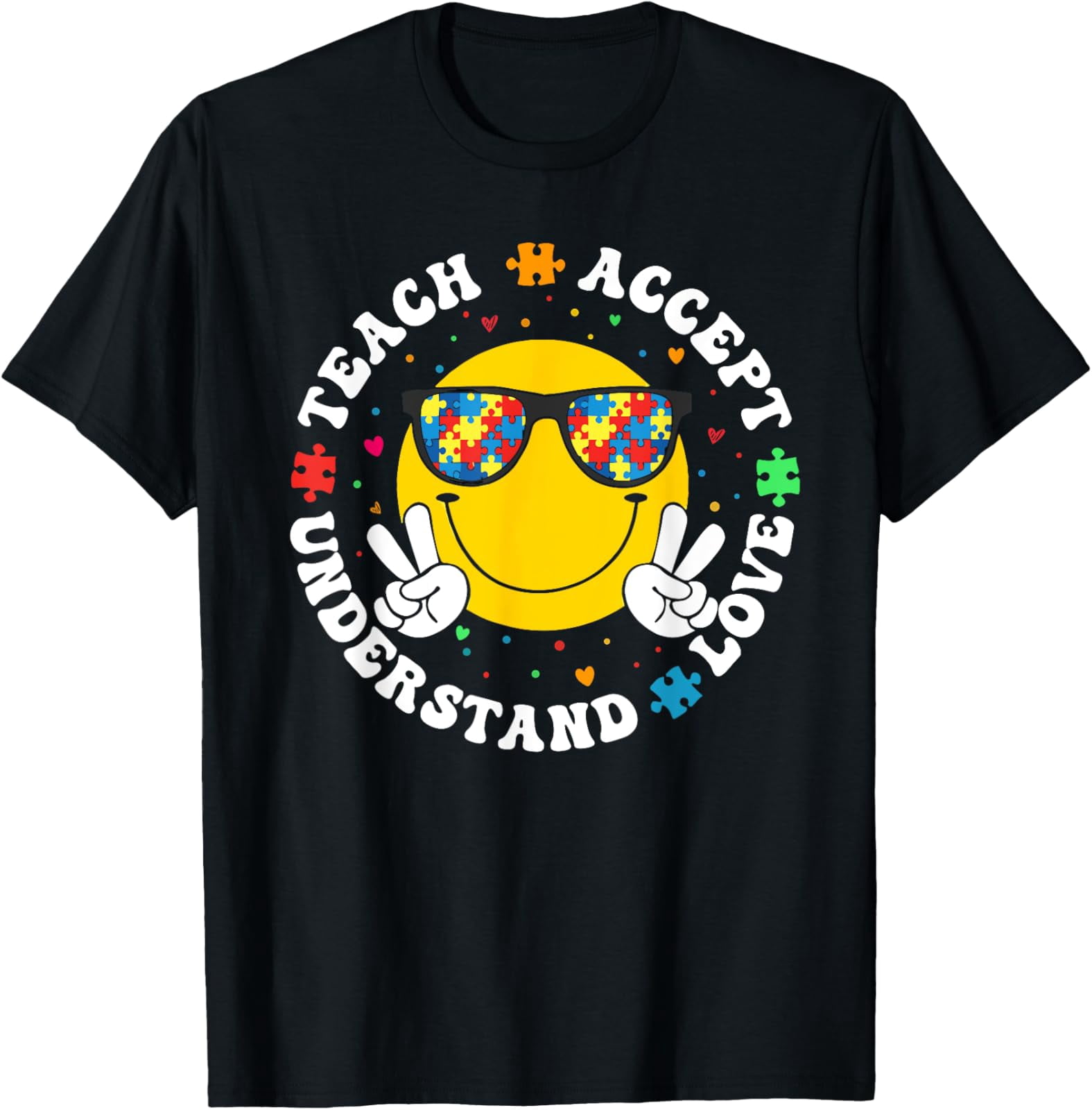 Autism Awareness Teacher Puzzle Teach Accept Understand Love T-Shirt ...