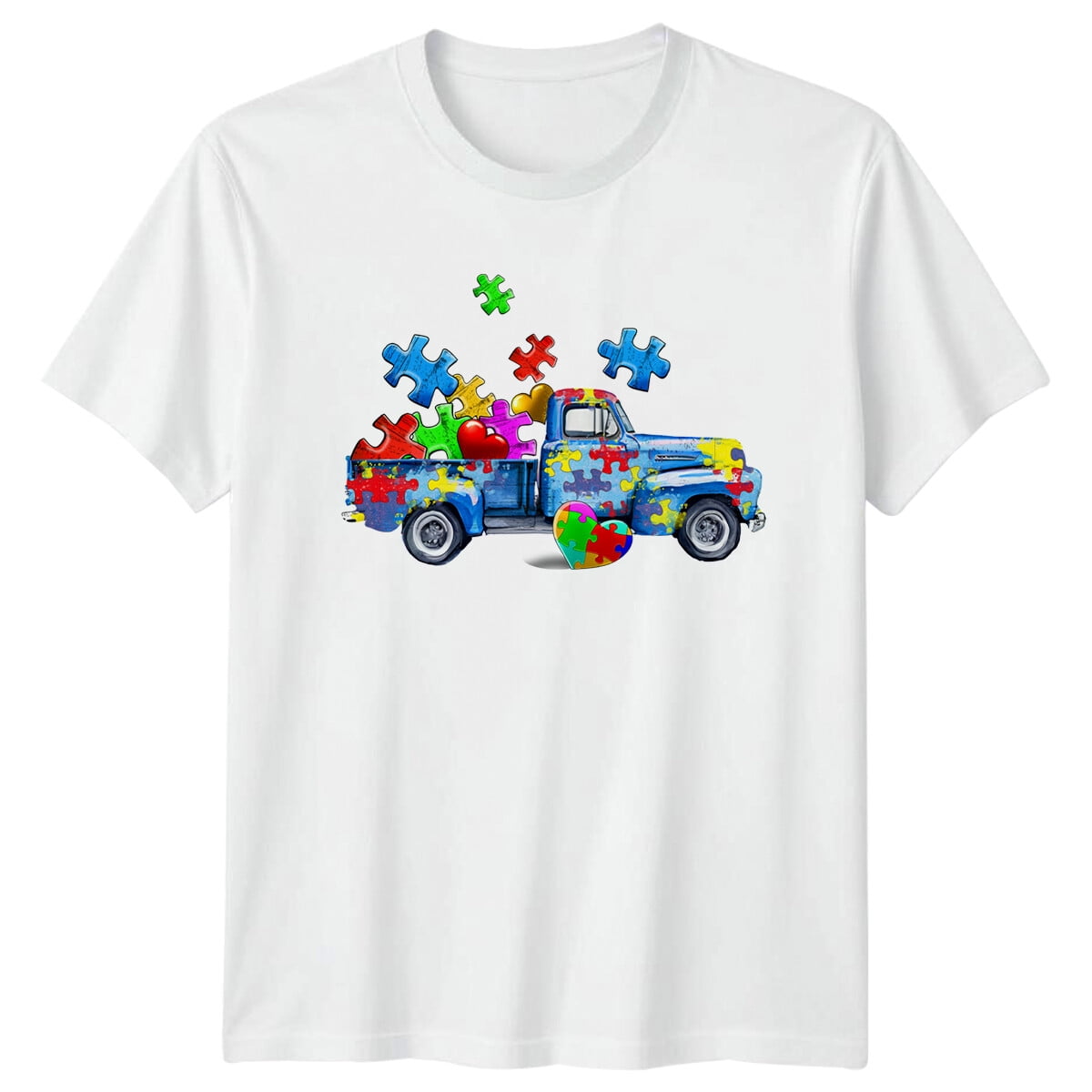 Autism Awareness Truck With Puzzle Pieces Hearts T-Shirt All Size S-5XL ...