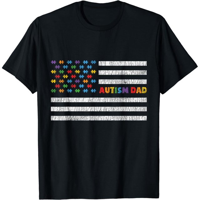 Autism Awareness USA Flag Father Autistic Awareness Dad T-Shirt ...