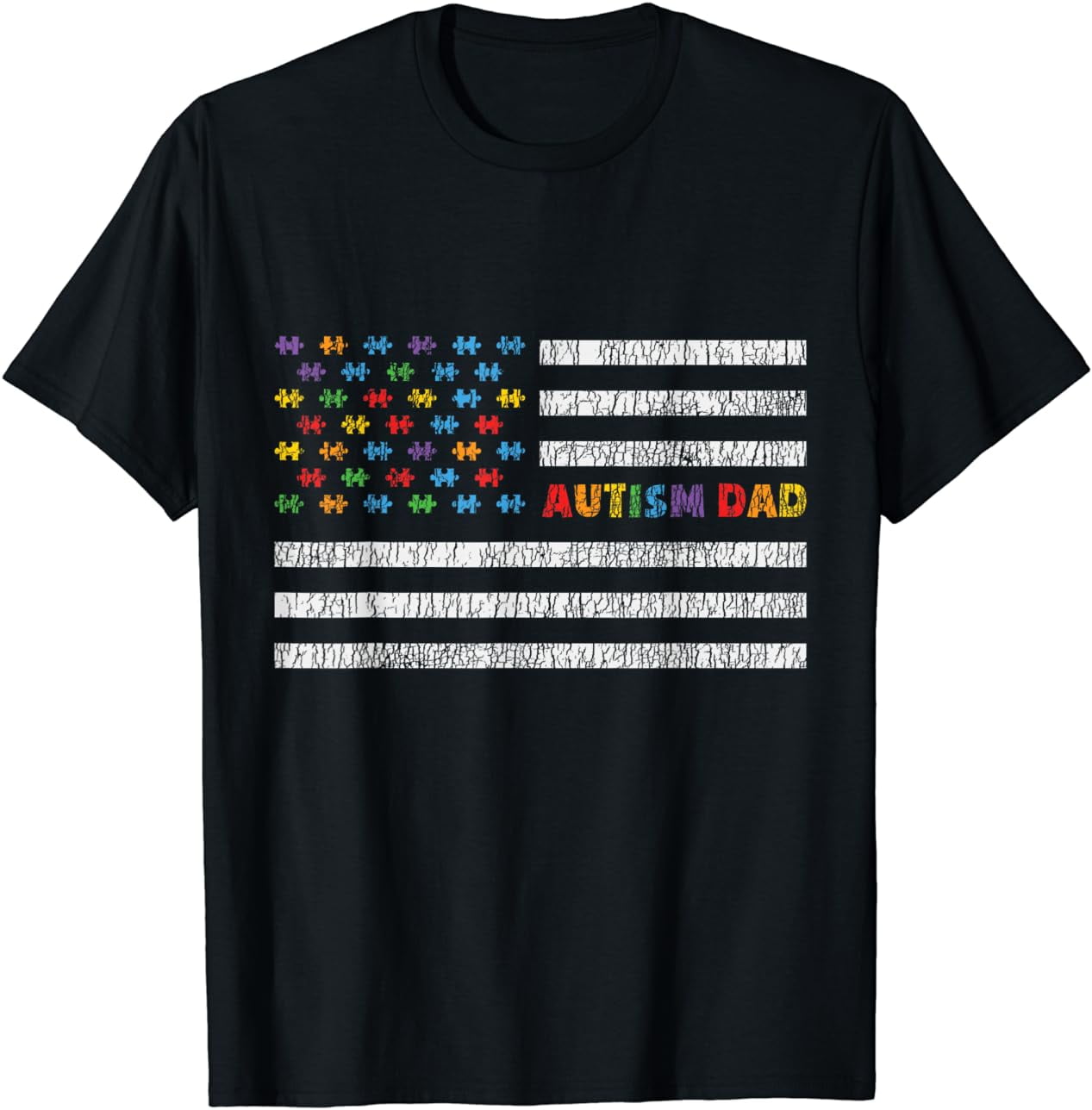 Autism Awareness USA Flag Father Autistic Kids Awareness Dad T-Shirt ...