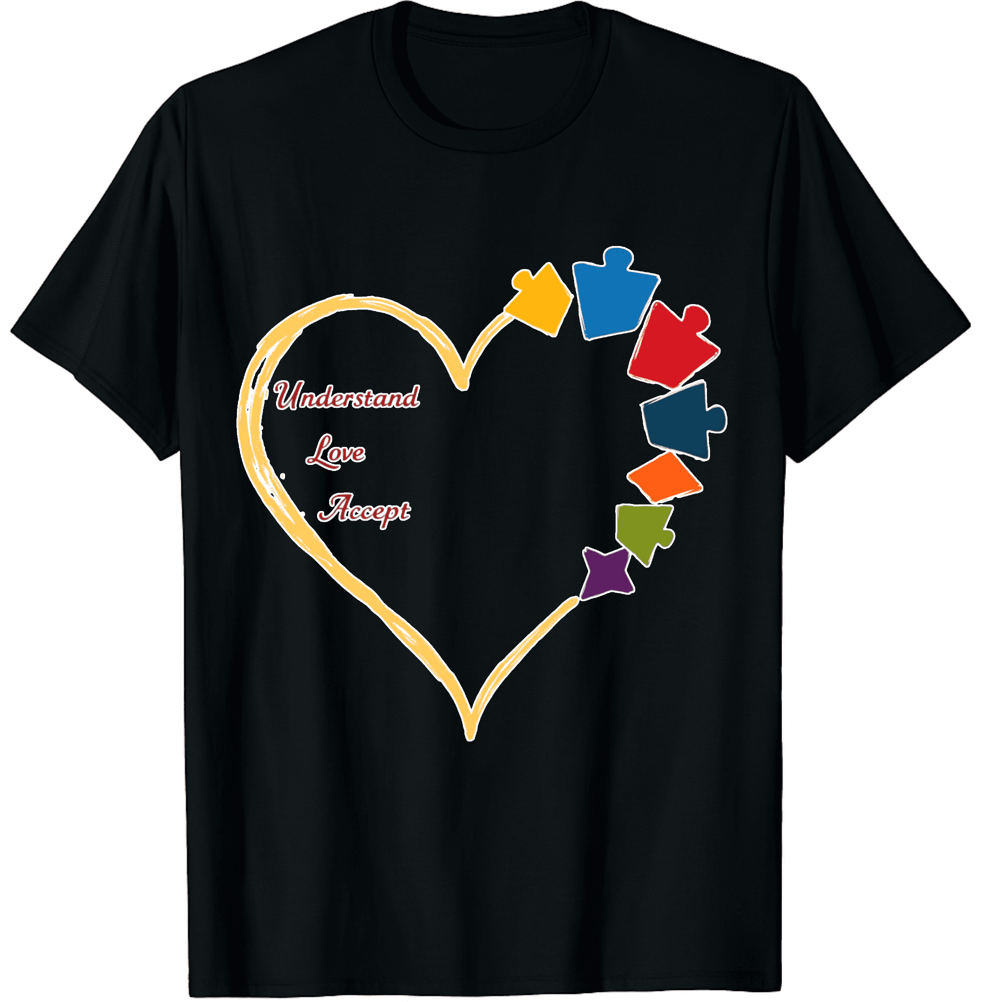 Autism Awareness Understand Love Accept Heart Sketch Colorful Puzzle ...