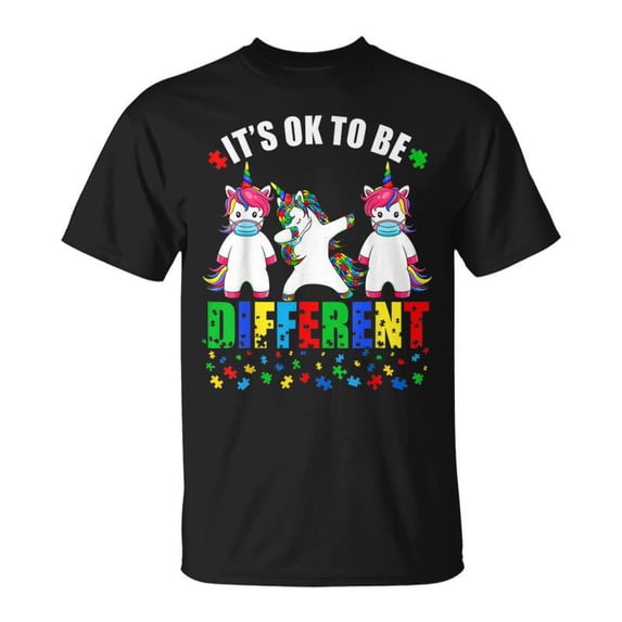 Autism Awareness Unicorn Face Mask Its Ok To Be Different TShirt ...