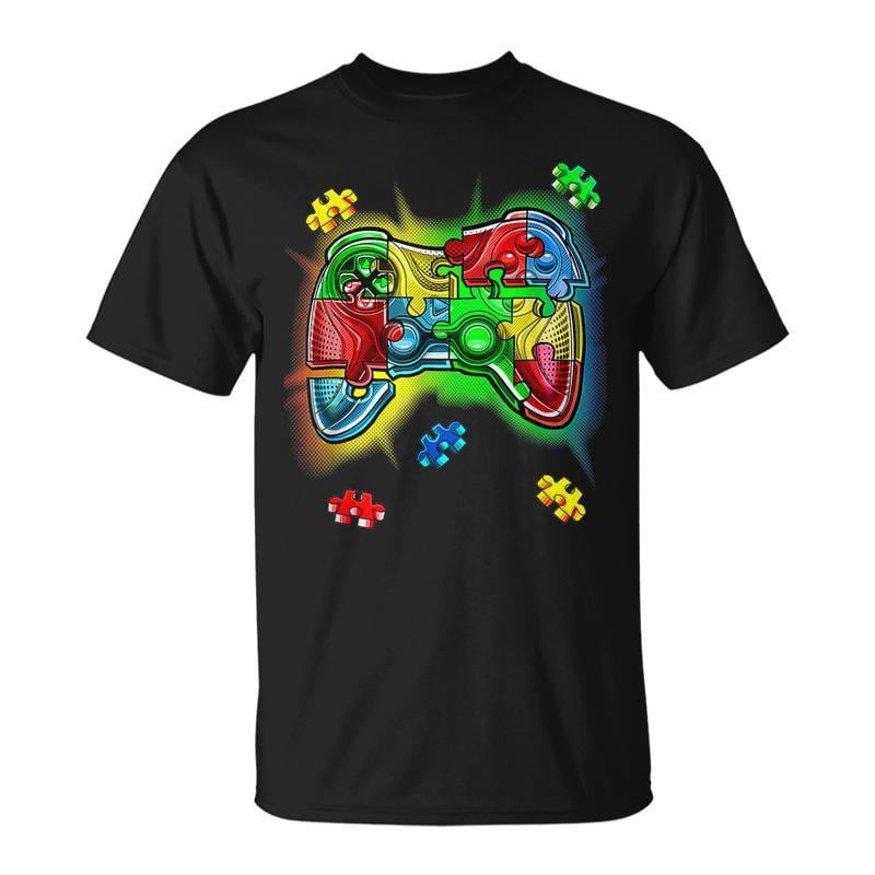 Autism Awareness Video Game Controller Puzzle Piece Boys TShirt ...