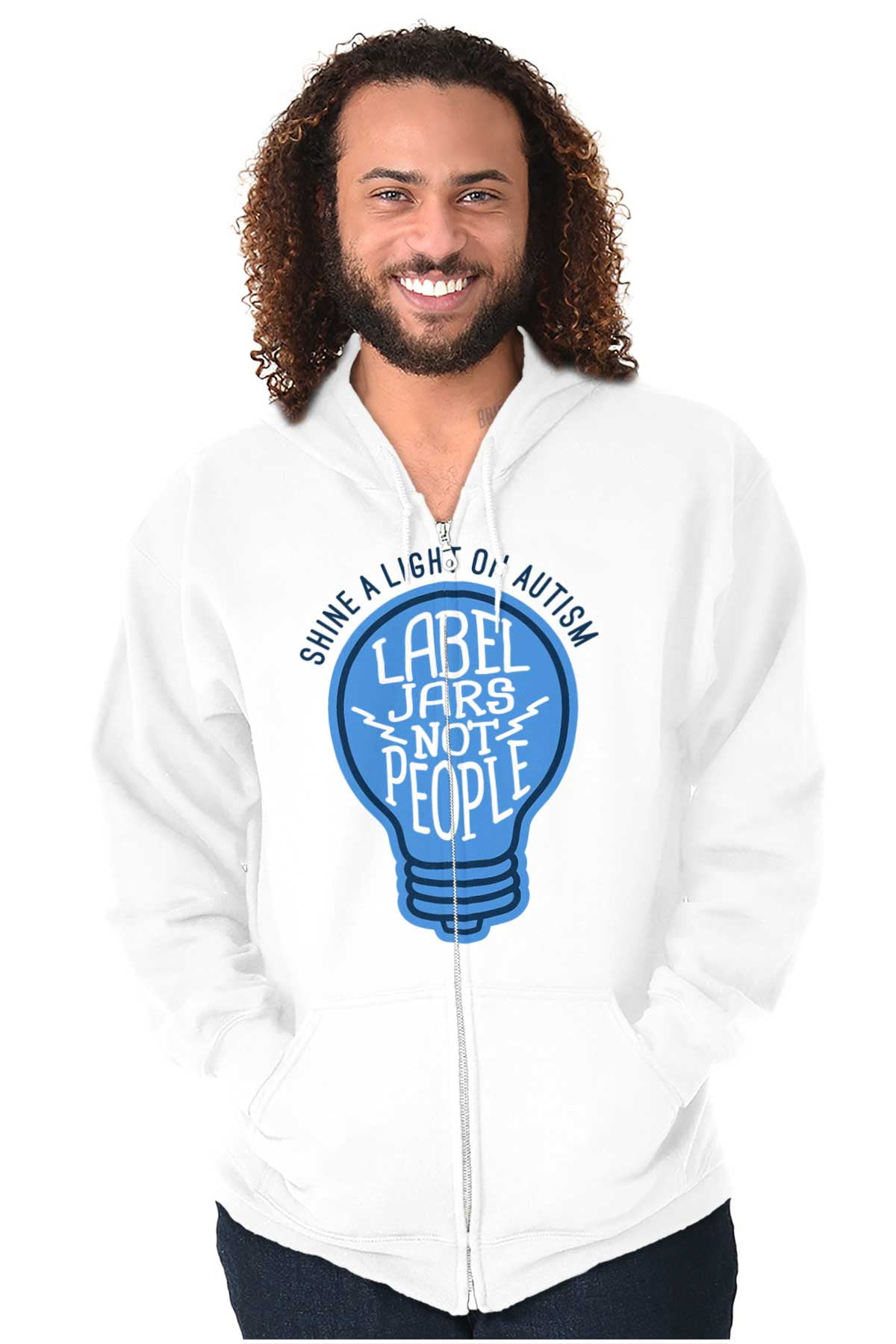 Shine a Light on Autism Bulb Symbol Unisex Plus Size Zip Hoodie Brisco ...