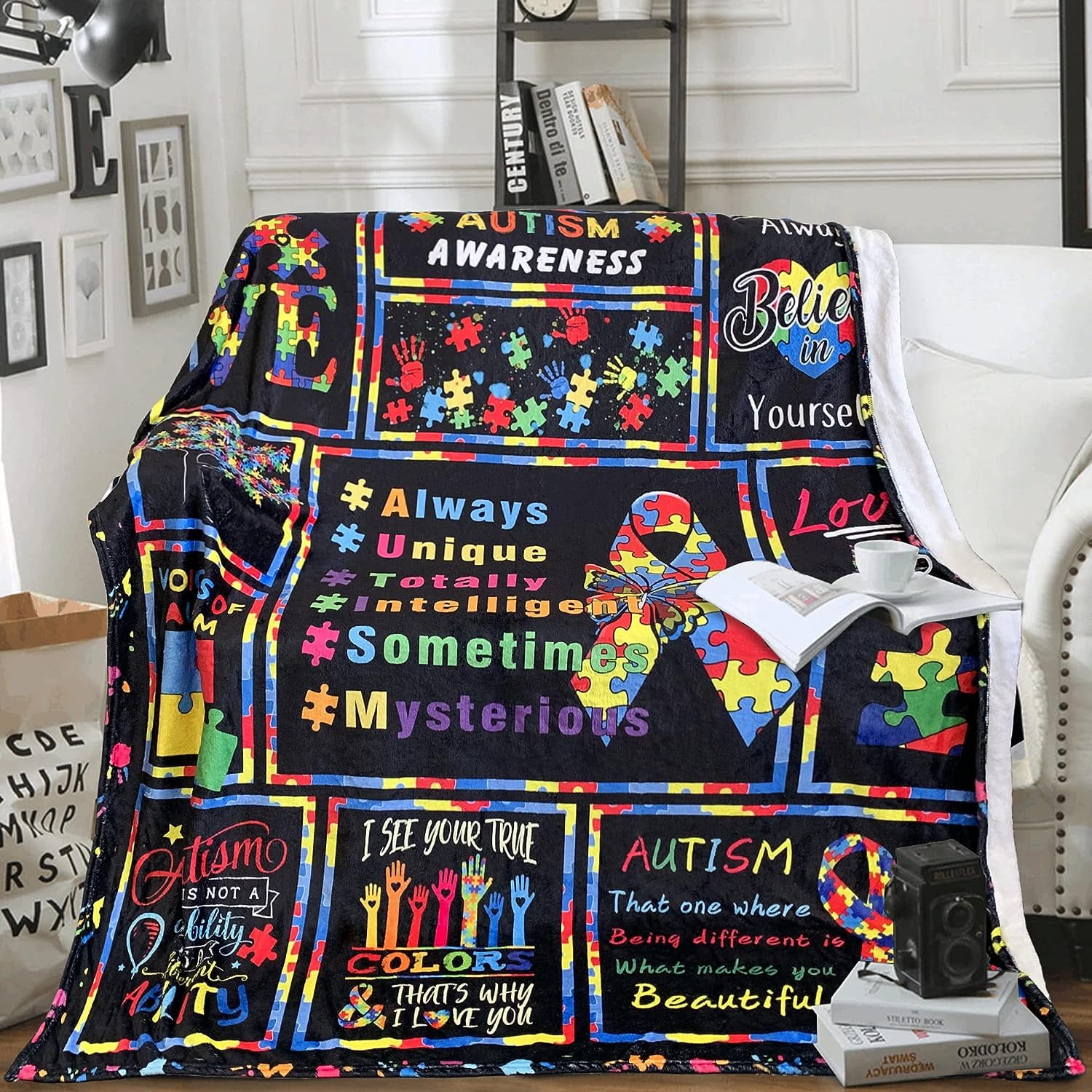 Autism Blanket Puzzle Cure Awareness Flannel Throw Gift for Childs ...