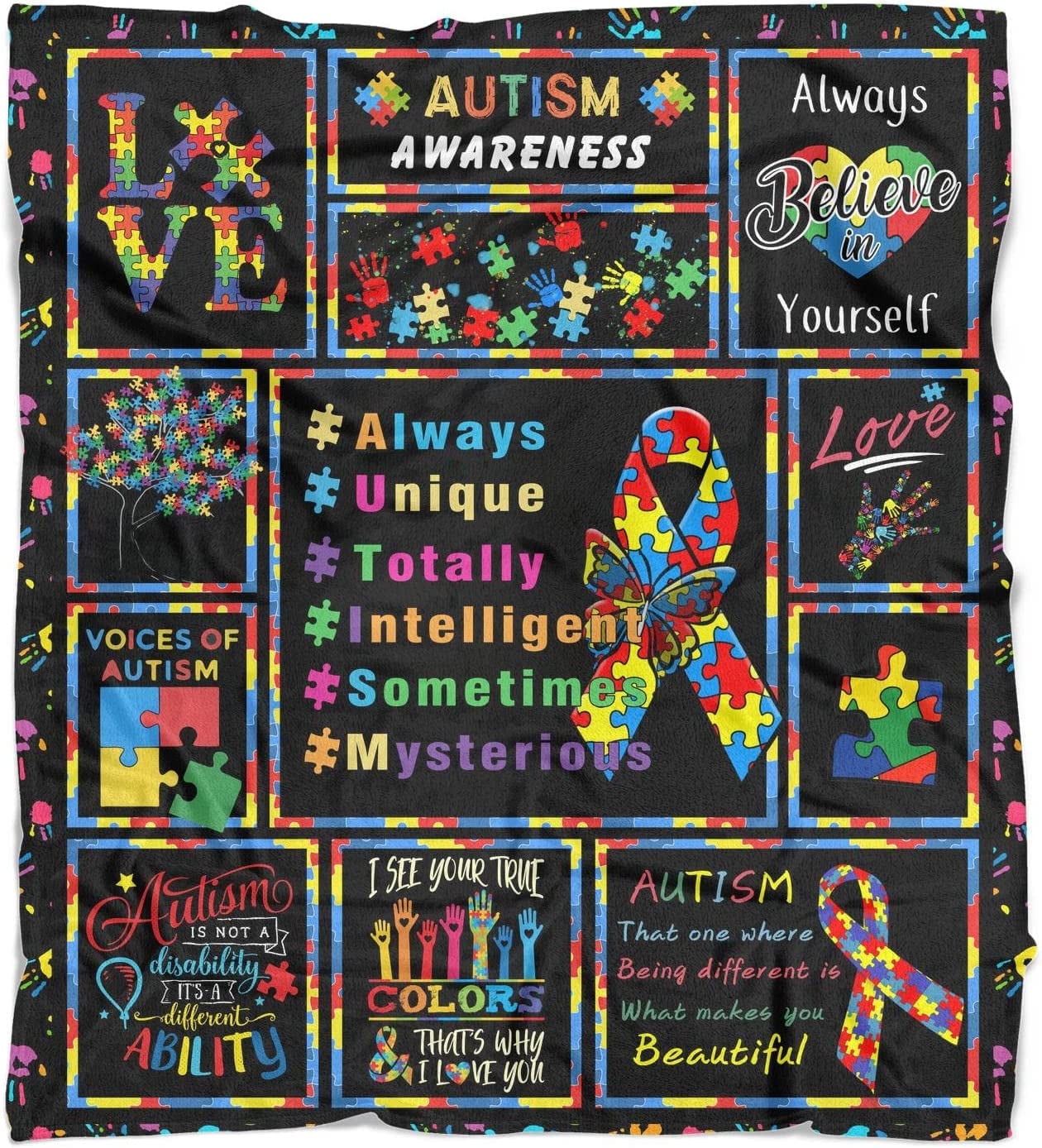 Autism Blanket Puzzle Cure Awareness Flannel Throw Gift for Childs ...