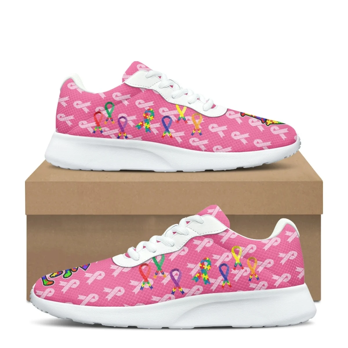 Autism Cancer Awareness Print Women's Air Mesh Sneakers Cozy Soft ...