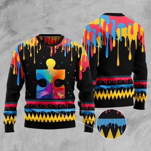 Autism Colorful Beauty 3D Christmas Sweater, Funny Xmas Sweater ...