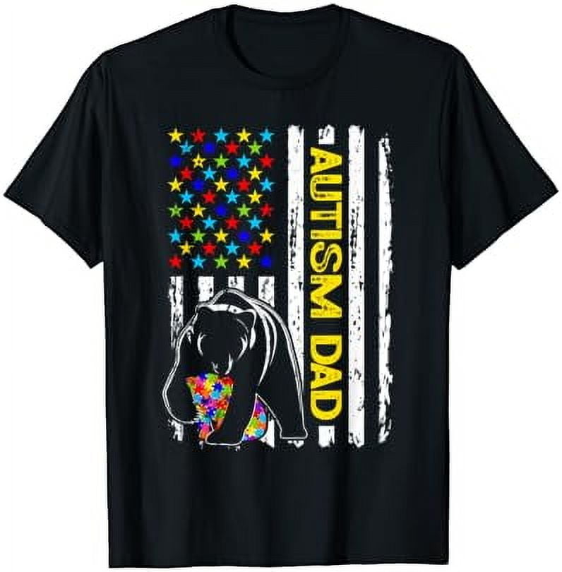 Autism Dad Awareness American Flag USA Puzzle Piece Father T-Shirt Gift ...