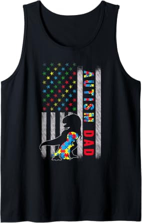 Autism Dad Usa Flag Dinosaur Autism Support Tank Top Size S-3XL ...