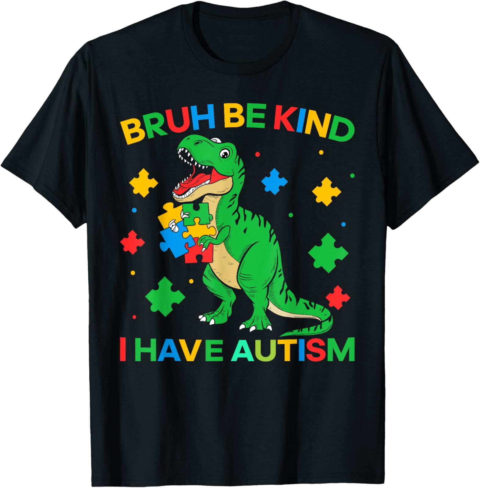 Autism Dinosaur Bruh Be Kind I Have Autism Awareness Boy T-Shirt ...