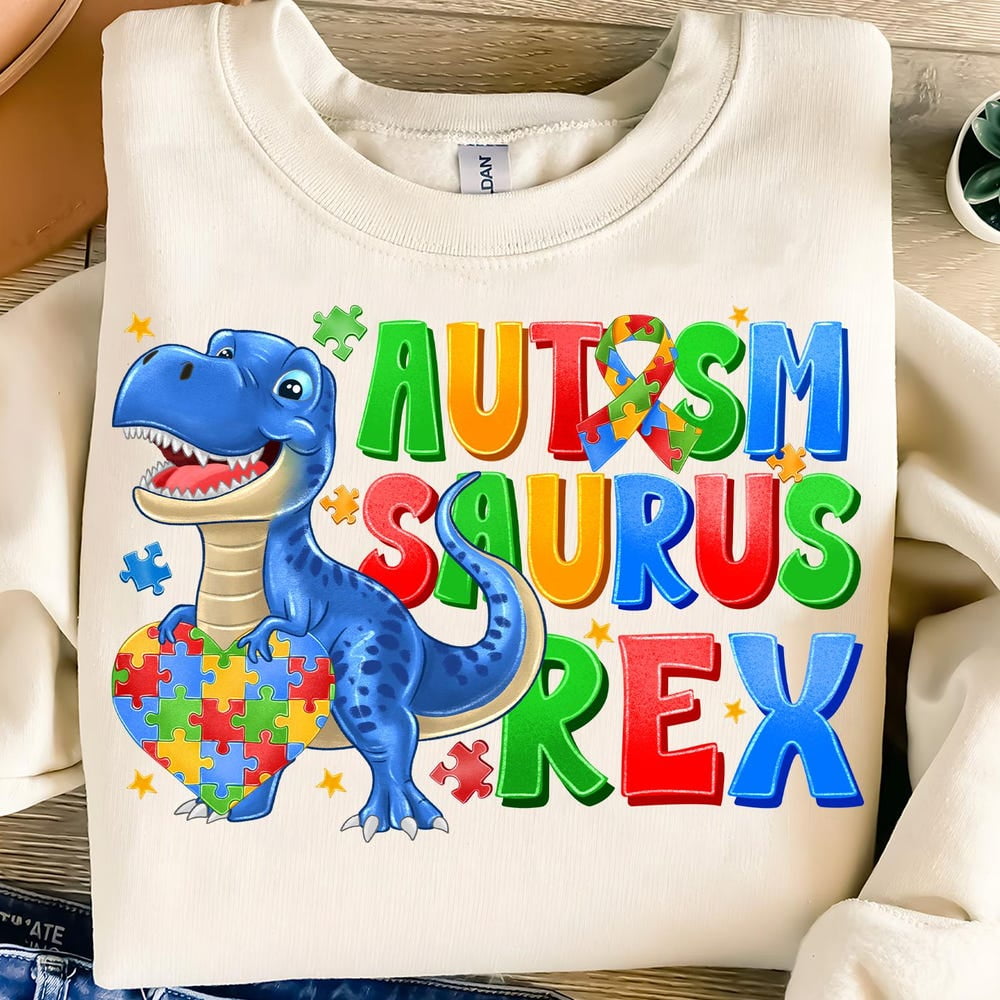 Autism Dinosaur Shirt, Autism Saurus Rex Shirt, Autism Awareness T-Rex, Autism Puzzle Heart ...